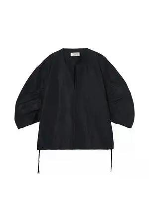 PSOPHIA Ruched-sleeve Drawstring Blouse - Black