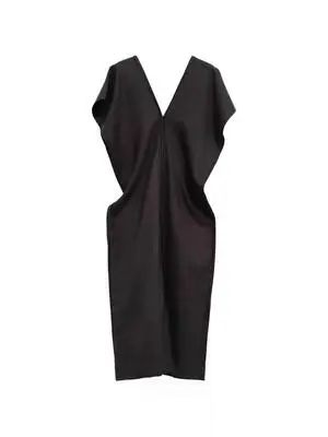 BASERANGE V-neck Draped Midi Dress - Brown