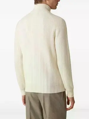 LARDINI Ribbed-knit Zip-up Sweater - Neutrals