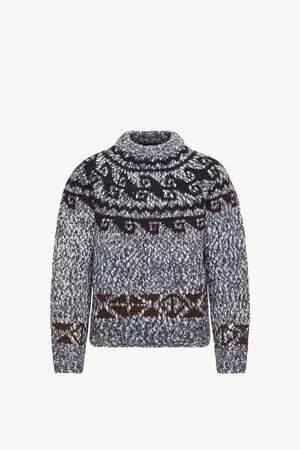 Moncler Geometric Jacquard Wool Blend Sweater - Blue