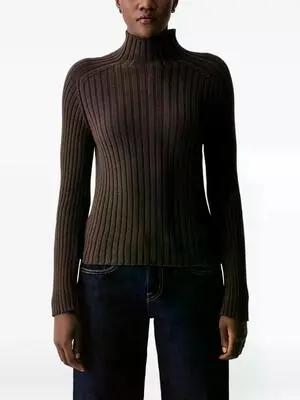 Marc O'polo Ribbed-knit High-neck Sweater - Brown