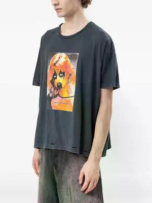 MARKING DISTANCE Graphic-print Distressed T-shirt - Black