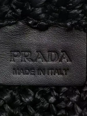 PRADA 2019-2026 Small Raffia Effect Crochet Embroidered Logo Tote Bag