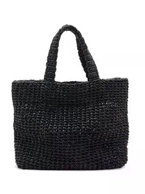 Prada 2019-2026 Small Raffia Effect Crochet Embroidered Logo Tote Bag