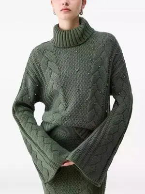 Liu Jo Rhinestone-embellished Cable-knit Sweater - Green