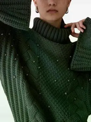 Liu Jo Rhinestone-embellished Cable-knit Sweater - Green