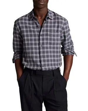 Vince Simmons Plaid Cotton Blend Pocket Shirt - Ink Blue Combo