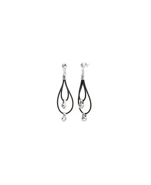 UNODE50 Double Long Leather Earrings With Sterling -plated Dial Detail