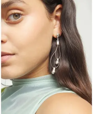 UNODE50 Double Long Leather Earrings With Sterling -plated Dial Detail