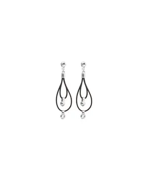 UNODE50 Double Long Leather Earrings With Sterling -plated Dial Detail