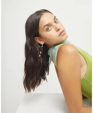 UNODE50 Double Long Leather Earrings With Sterling -plated Dial Detail