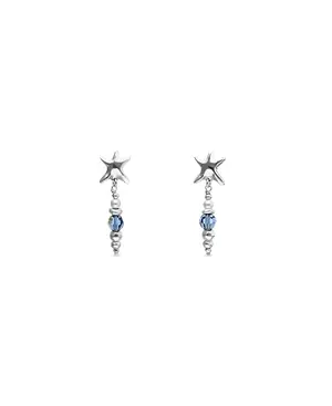 UNODE50 Long Silveratone Earrings With Blue Faceted Crystals And Star