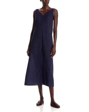Eileen Fisher Plisse V Neck Dress