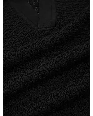 REISS Raffarty Cotton Blend Open Collar Crochet Polo Shirt - Black