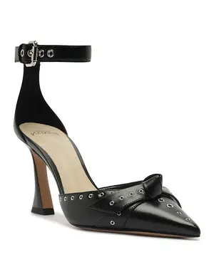ALEXANDRE BIRMAN Clarita 85 Leather Eyelet Ankle Strap Pumps - Black