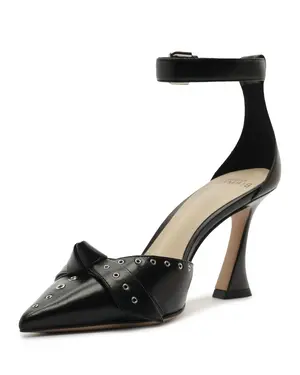 ALEXANDRE BIRMAN Clarita 85 Leather Eyelet Ankle Strap Pumps