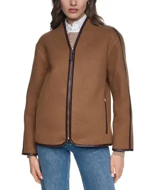 Cole Haan Collarless Faux Shearling Jacket