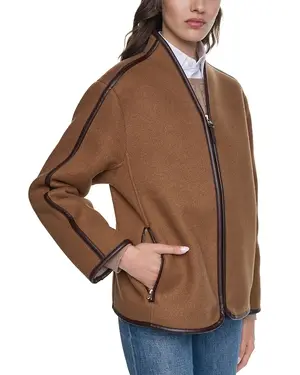 Cole Haan Collarless Faux Shearling Jacket