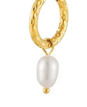 ATOLEA Hammered Pearl Hoop Earrings - Gold