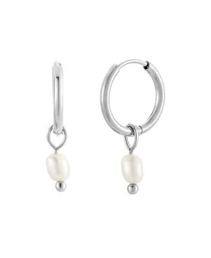 ATOLEA Pearl Huggie Hoops Earrings - Silver