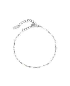 ATOLEA White Beaded Anklet - Silver