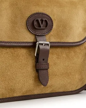 Valentino Garavani Suede & Leather Crossbody Bag - Beige