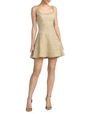 Mac Duggal Sleeveless Square Neck Boucle Mini Dress - Gold