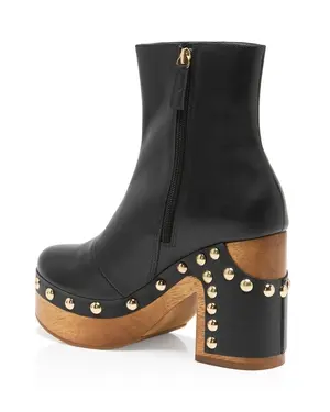 Free People Grayson Leather Clog Boots - Black Leather