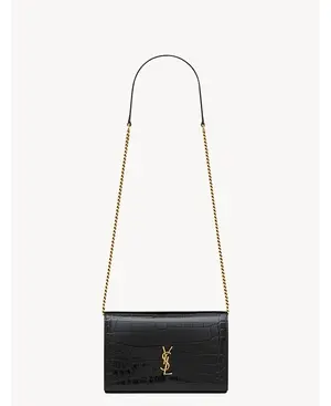 Saint Laurent Cassandre Envelope Chain Leather Wallet - Black