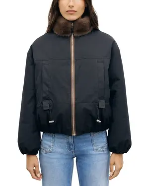 Gerard Darel Aurora Faux Fur Trim Jacket