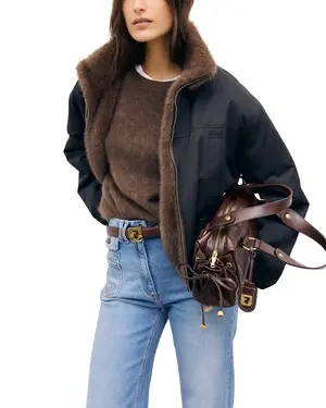 Gerard Darel Aurora Faux Fur Trim Jacket