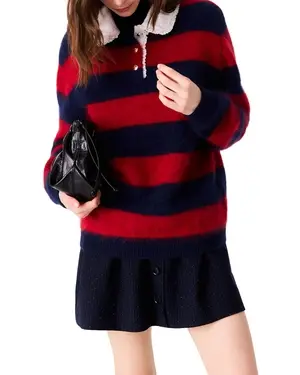 Maje Muffly Wool Blend Collared Sweater