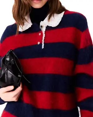 Maje Muffly Wool Blend Collared Sweater