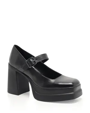 Free People Marais Leather Mary Jane Pumps - Black Leather