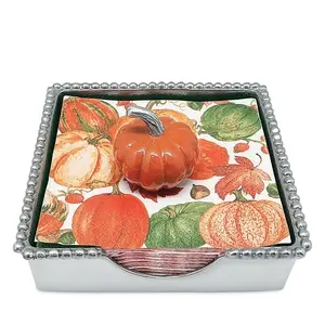 MARIPOSA Orange Pumpkin Beaded Napkin Box Set - Silver