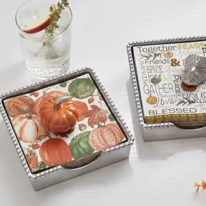 MARIPOSA Orange Pumpkin Beaded Napkin Box Set