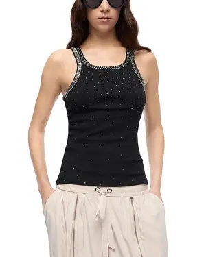 Pinko Coriandoli Cotton Stretch Embellished Tank Top - Black