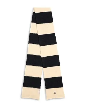 Moncler Stripe Logo Wool Blend Scarf - White