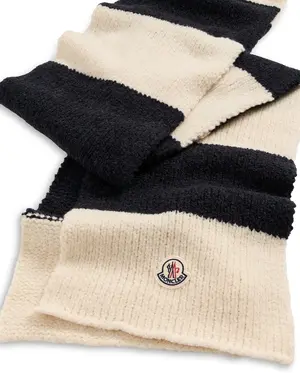 Moncler Stripe Logo Wool Blend Scarf