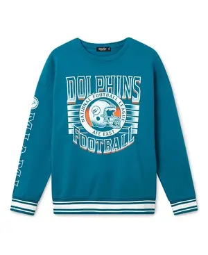 Junk Food Clothing Miami Dolphins Striped Rib Crew Fleece Sweatshirt - Teal