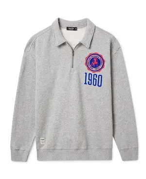 Junk Food Clothing New England Patriots Flocked Quarter Zip Sweatshirt - Heather Grey