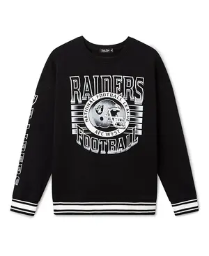 Junk Food Clothing Las Vegas Raiders Striped Rib Crew Fleece Sweatshirt - True Black
