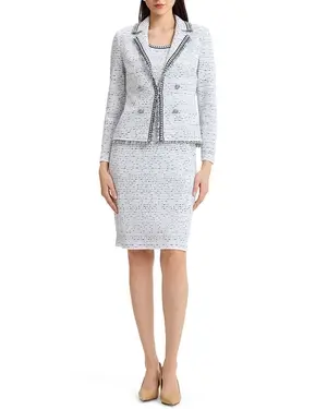 Ming Wang Heritage Eyelash Trim Lapel Collar Knit Jacket