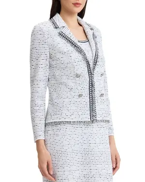 Ming Wang Heritage Eyelash Trim Lapel Collar Knit Jacket