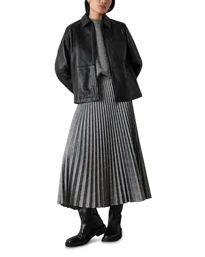 Whistles Petites Check Pleated Midi Skirt - Grey Multi