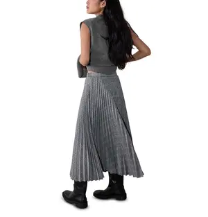 Whistles Petites Check Pleated Midi Skirt - Grey Multi