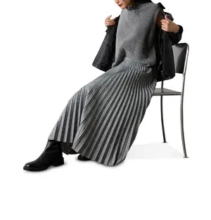 Whistles Petites Check Pleated Midi Skirt - Grey Multi