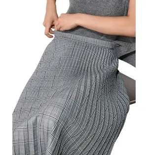Whistles Petites Check Pleated Midi Skirt - Grey Multi