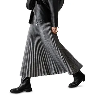 Whistles Petites Check Pleated Midi Skirt - Grey Multi