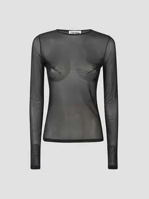 JEAN PAUL GAULTIER Long Sleeves Mesh Top With Unique Neckline - Black